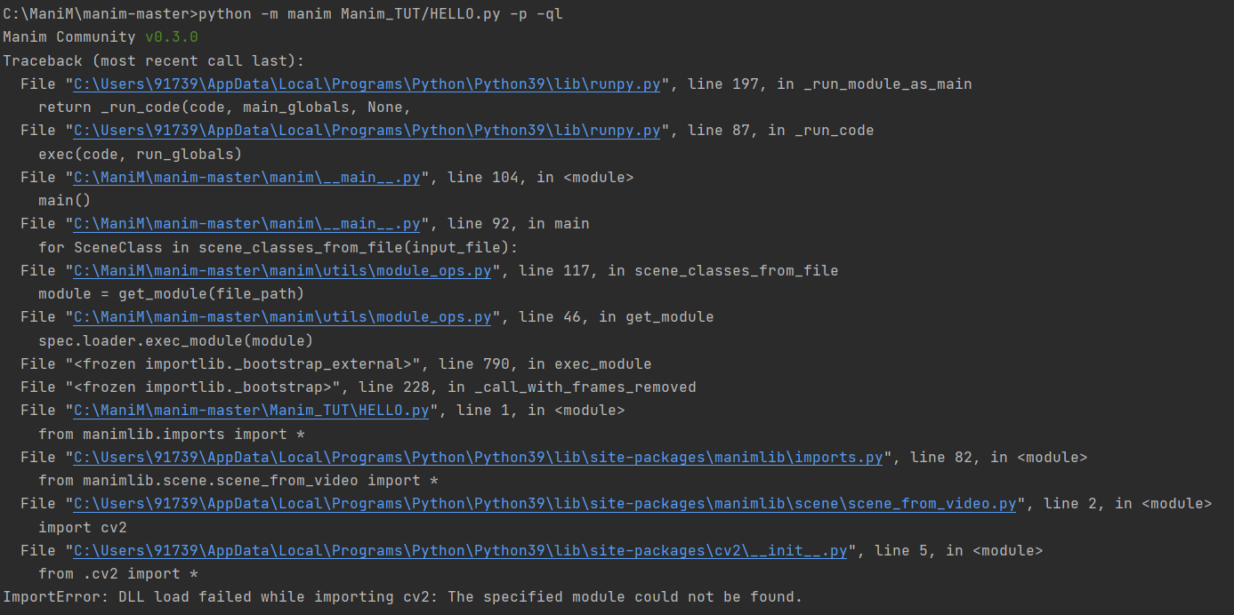 Cant Open my first Manim Project · Issue #1055 · ManimCommunity/manim · GitHub