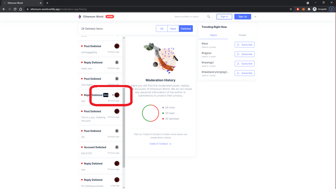The username is not entirely shown upon hovering the cursor on a user icon at the Moderation ...