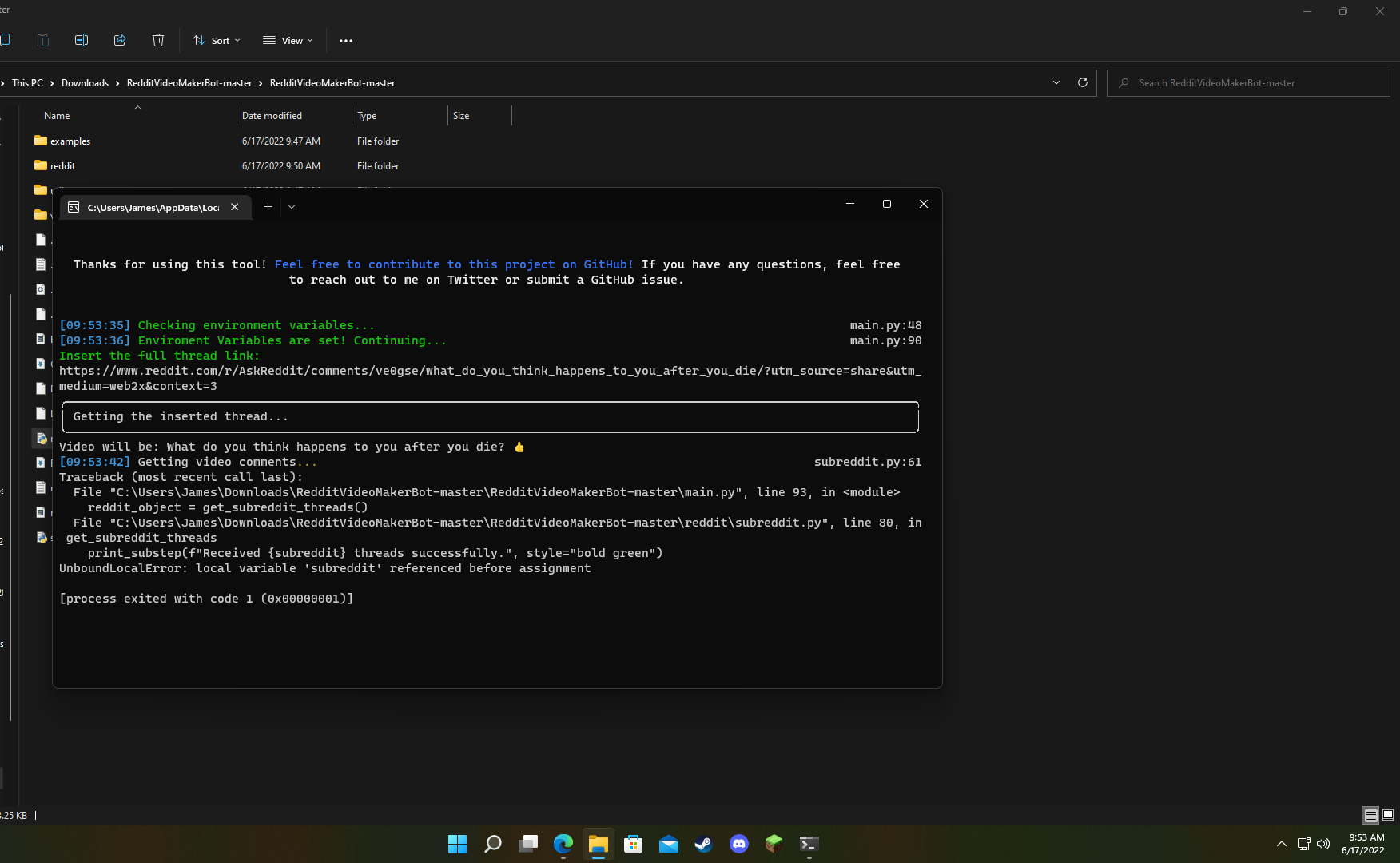 UnboundLocalError after running main.py · Issue #530 · elebumm ...