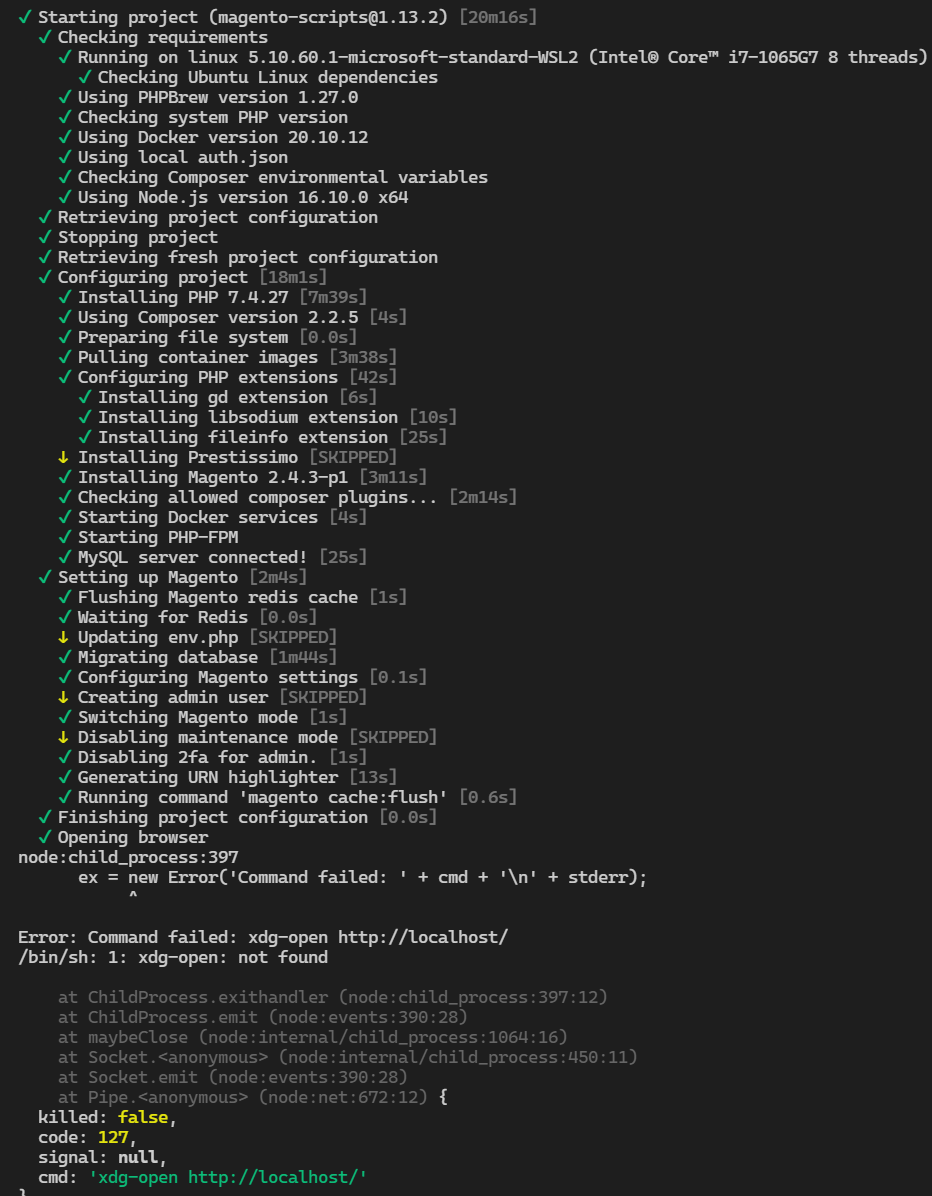 Error: Command failed: xdg-open http://localhost/ · Issue #57 · scandipwa/create-magento-app ...