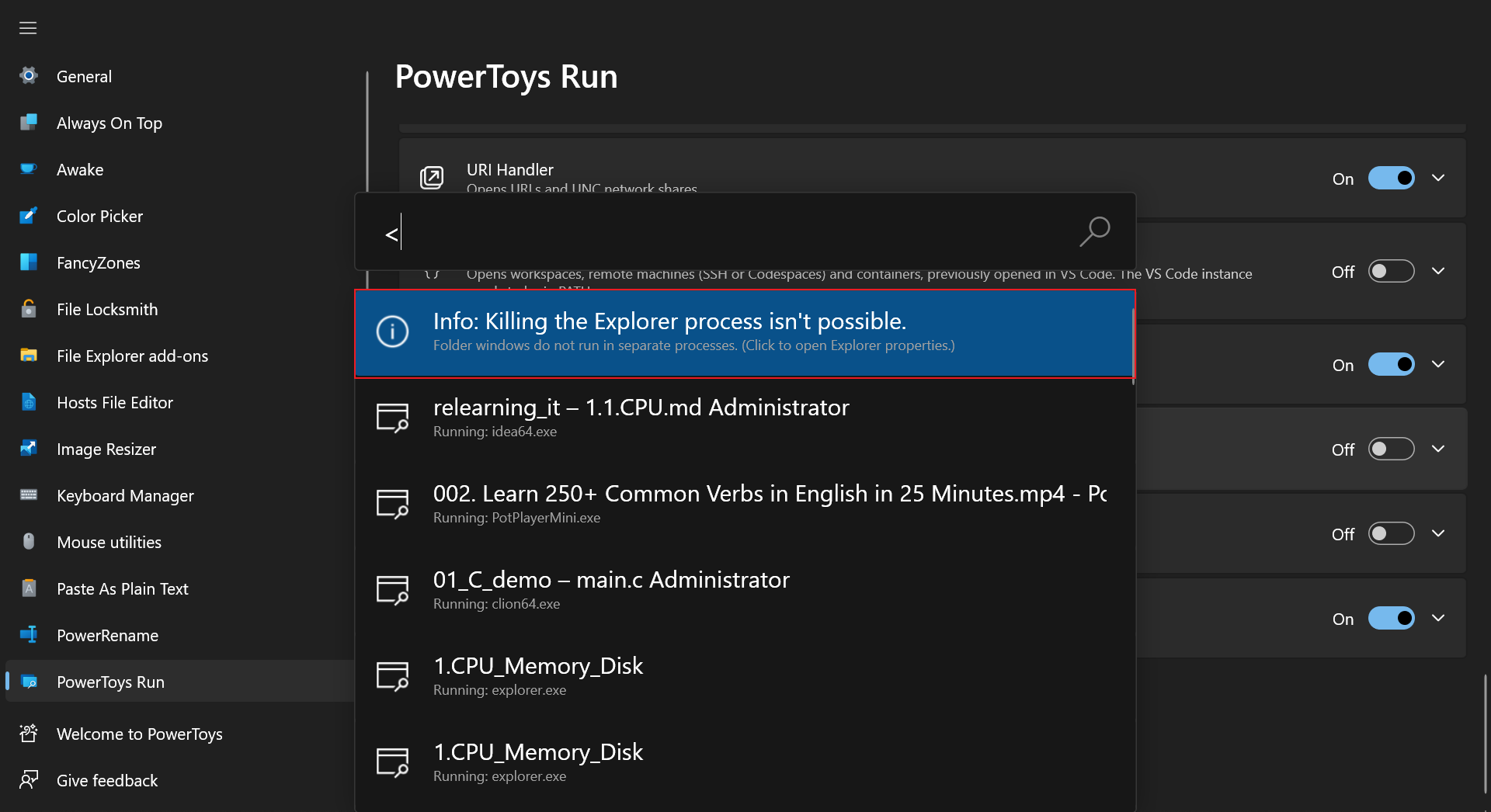 When running PowerToys Run with Window Walker(