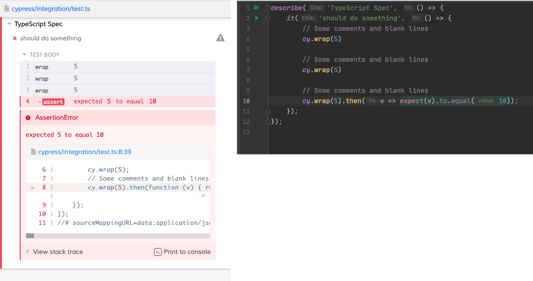 TypeScript: Make use of sourcemaps when displaying code snippet in Test ...