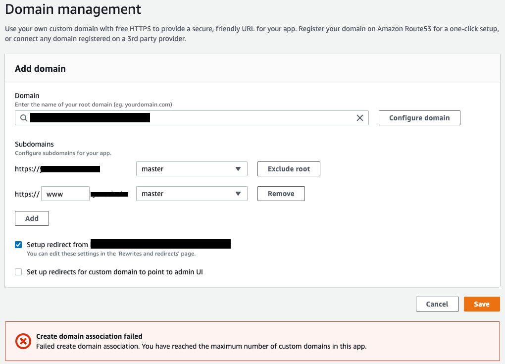 You have reached the maximum number of custom domains in this app · Issue #1771 · aws-amplify ...