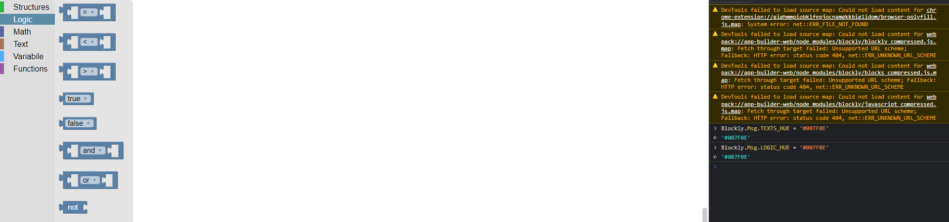 Using Blockly.Msg.TEXTS_HUE (or any other hue) don't change the colors of the respective blocks ...