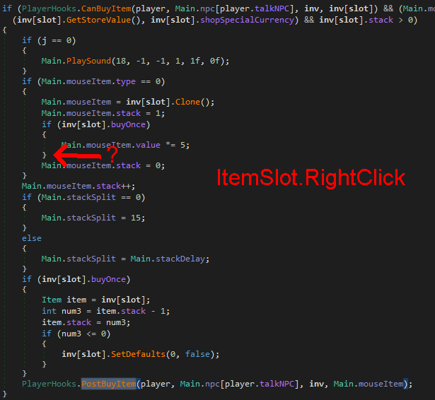 Buying an Item has different functionality depending on if you Right ...