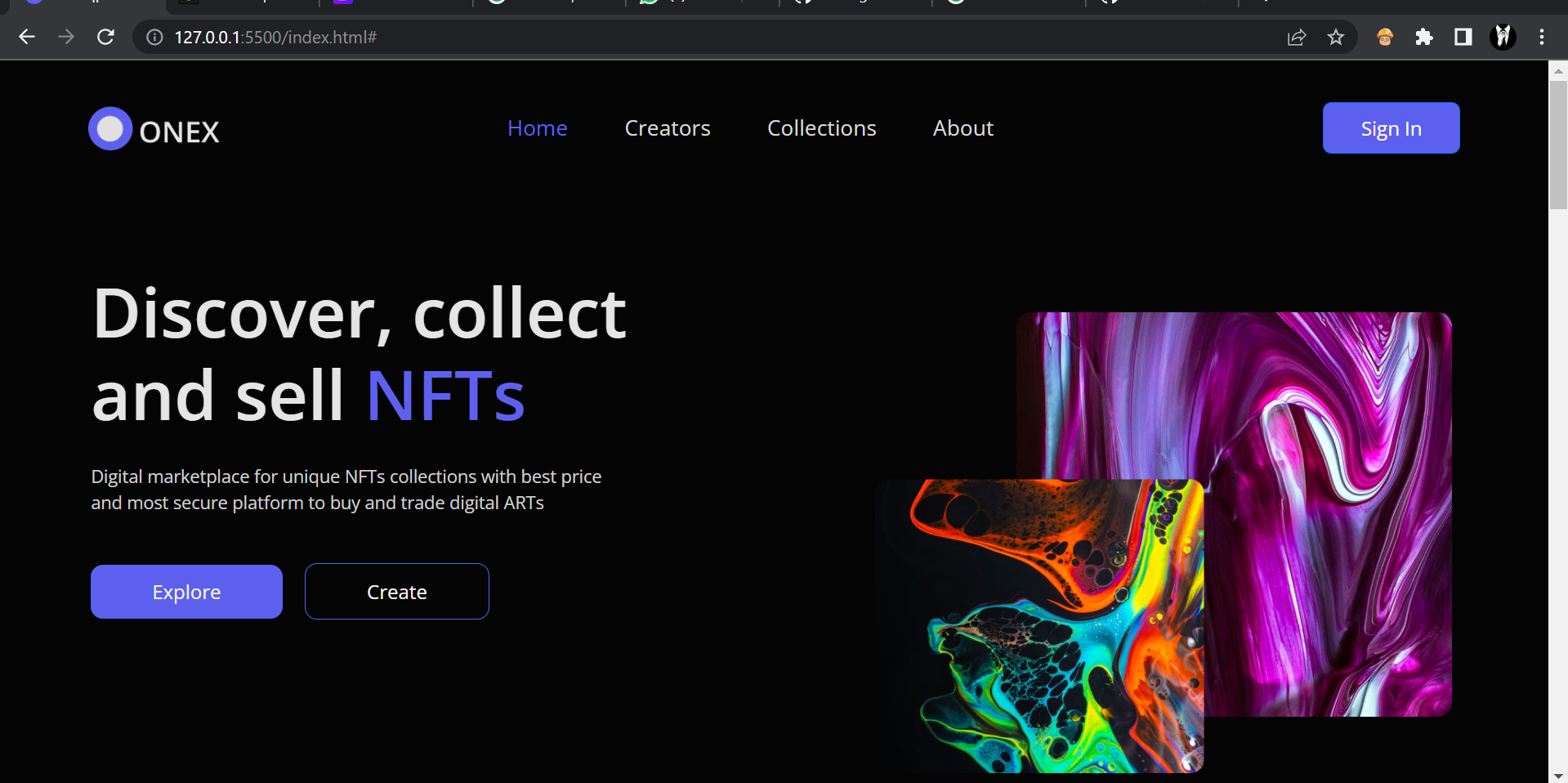 GitHub - victoriaEssien/onex: NFT Marketplace Landing page web design built with HTML, CSS and ...