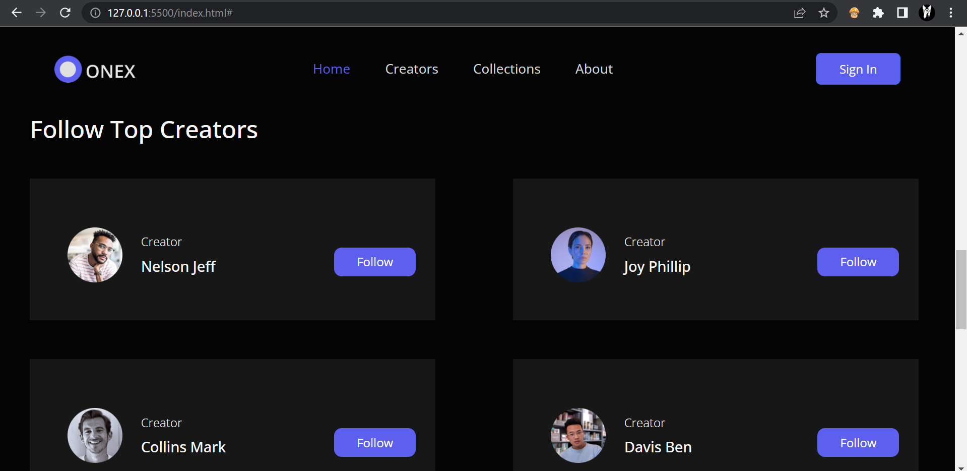 GitHub - victoriaEssien/onex: NFT Marketplace Landing page web design built with HTML, CSS and ...