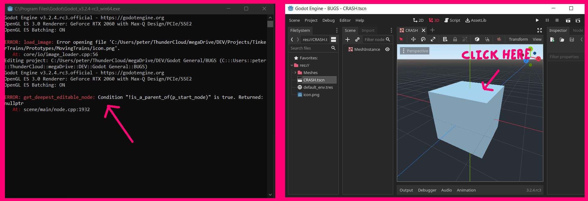 Crash when clicking Mesh in MeshInstance when is scene root. Godot_v3.2.4-rc3_win64 · Issue ...