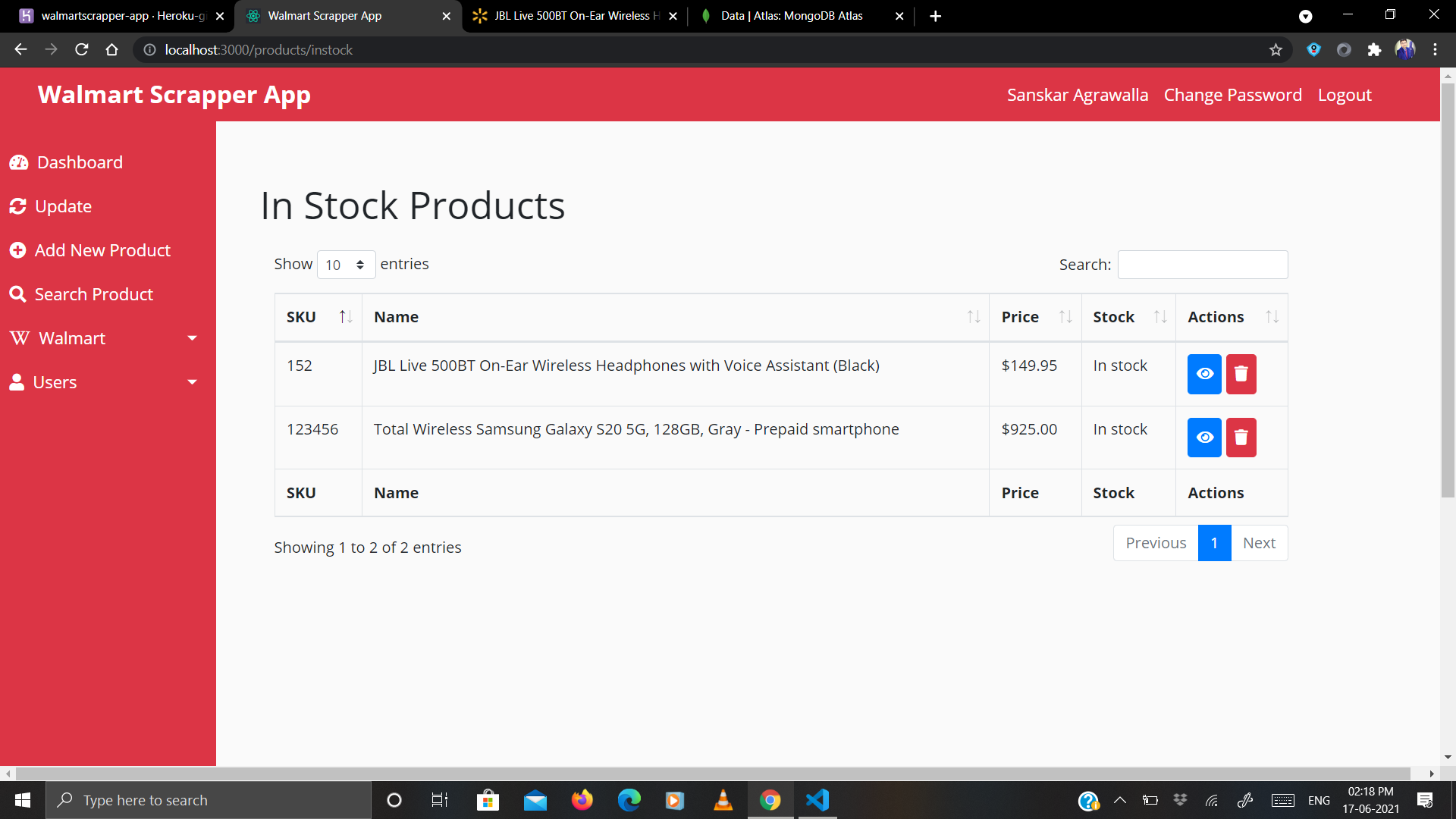 GitHub - sanskar153/WalmartScrapper-App: Using Nodejs,Express and MongoDB