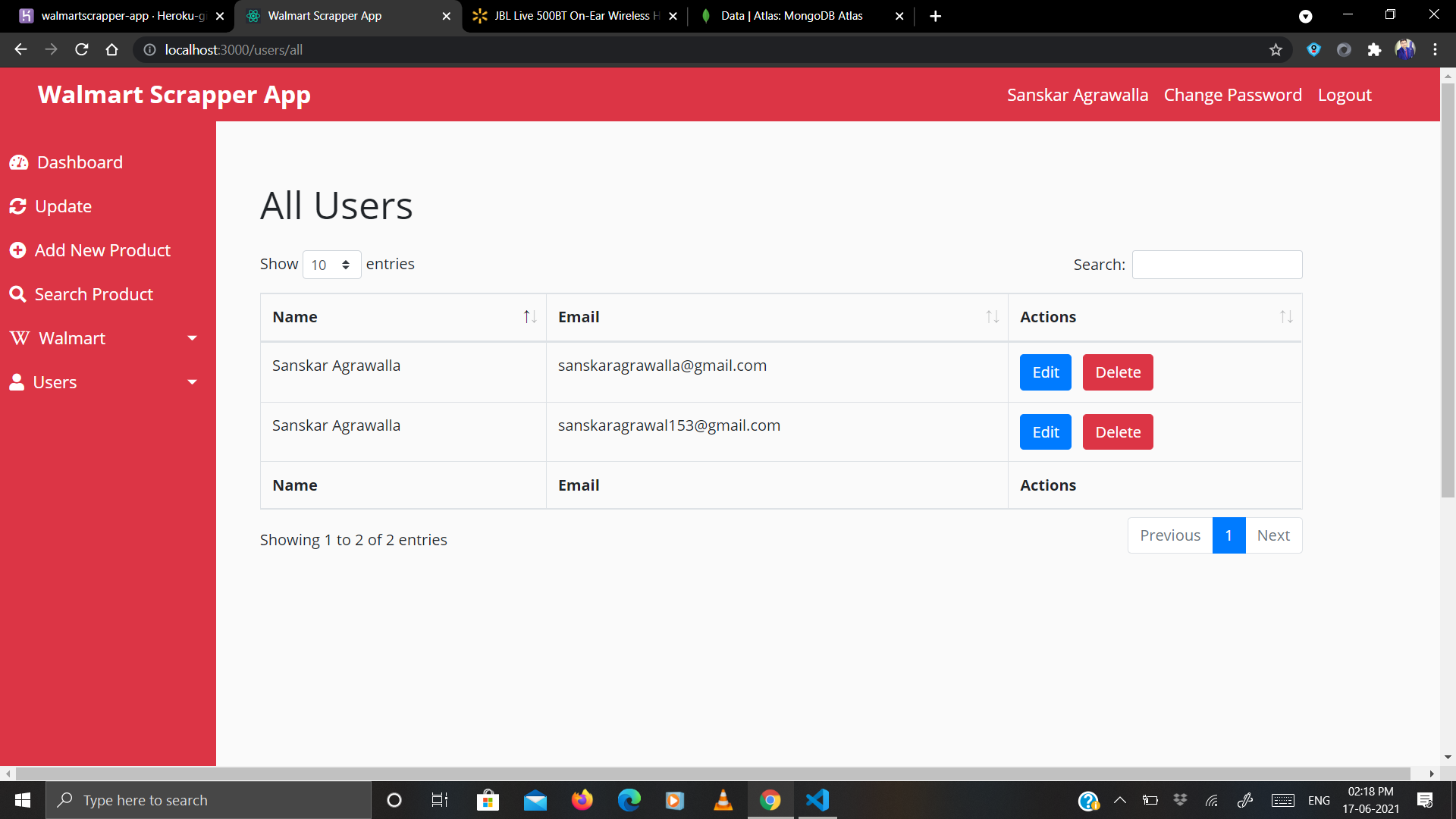 GitHub - sanskar153/WalmartScrapper-App: Using Nodejs,Express and MongoDB