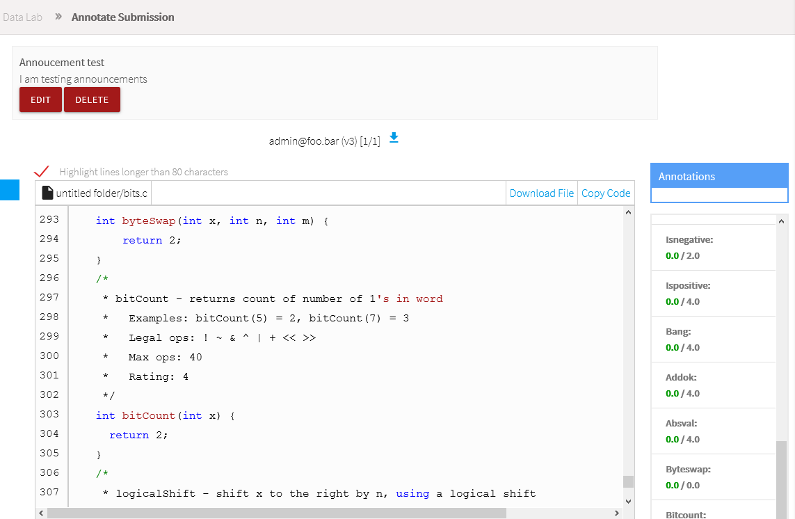 Annotate Submission view + Announcement · Issue #1199 · autolab/Autolab · GitHub