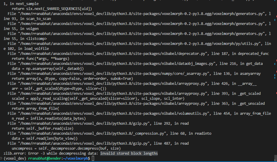 invalid stored block lengths · Issue #500 · voxelmorph/voxelmorph · GitHub