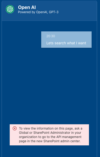 react-chatgpt-app web part will raise this error for some users "To view the information on this ...