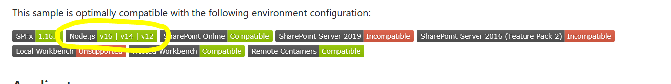 The SPfx package.json is showing " "node": ">=16.13.0