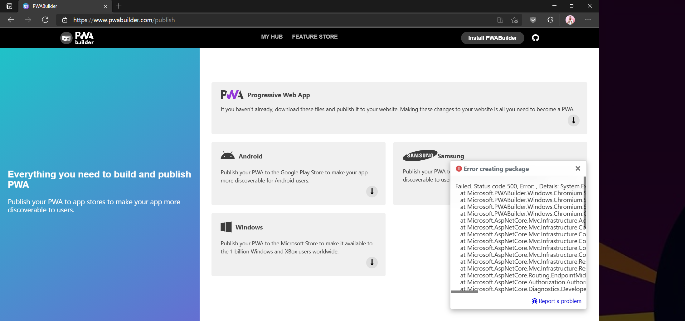 Can't create Windows packages · Issue #1507 · pwa-builder/PWABuilder · GitHub