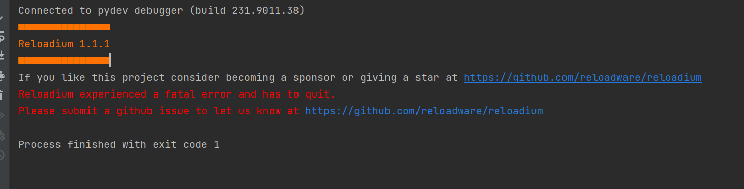 Reloadium experienced a fatal error and has to quit. · Issue #151 · reloadware/reloadium · GitHub