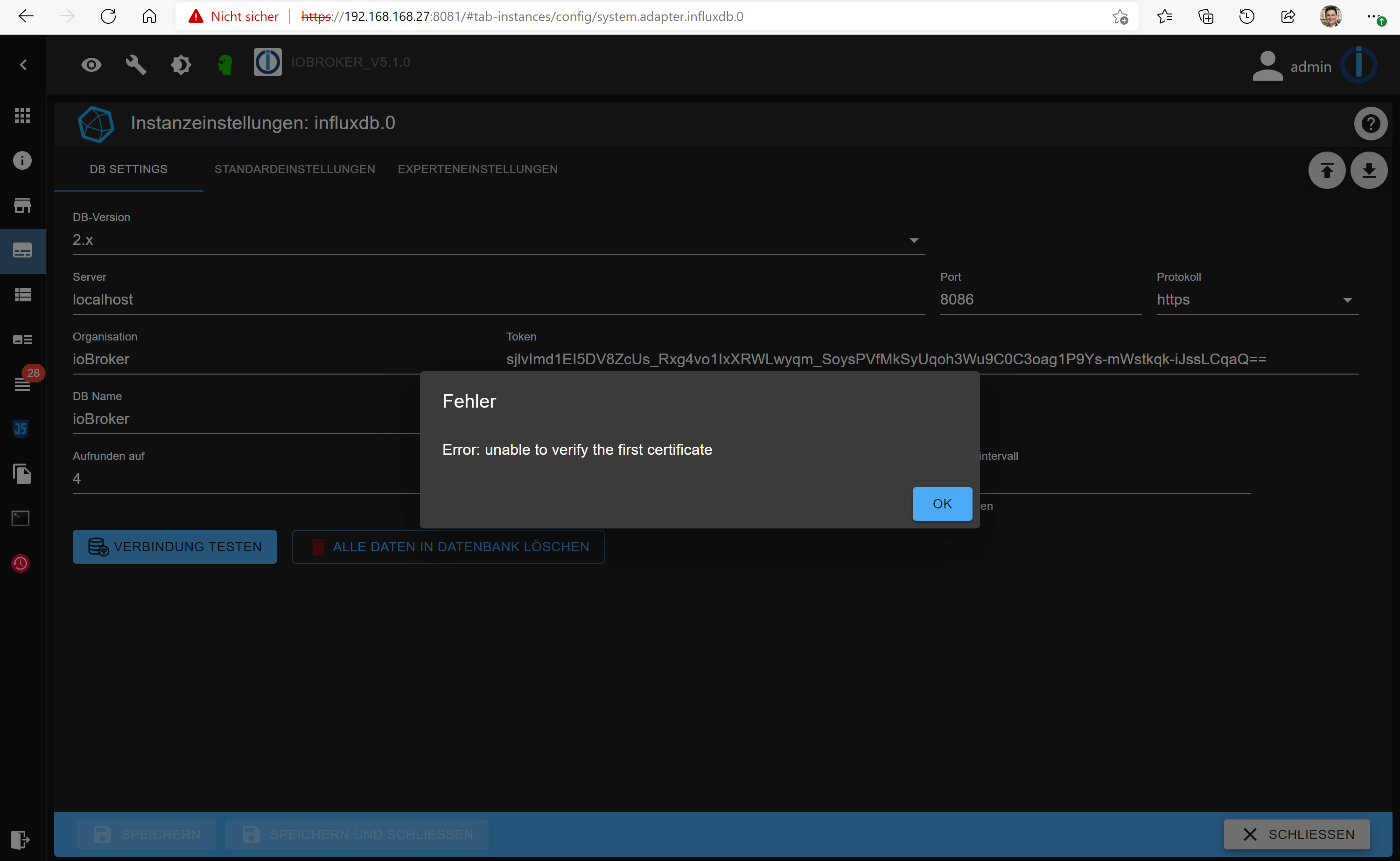 HTTPS - Ignore certificate warning · Issue #69 · ioBroker/ioBroker.influxdb · GitHub