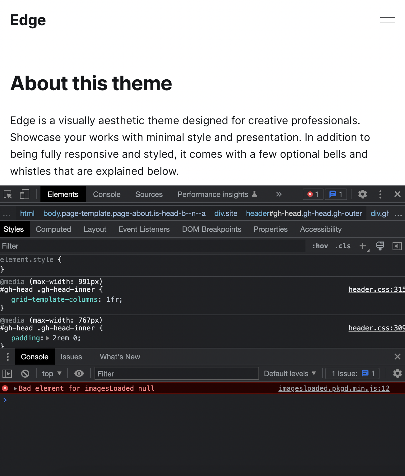 [Edge] Minor JS bugs · Issue #142 · TryGhost/Themes · GitHub