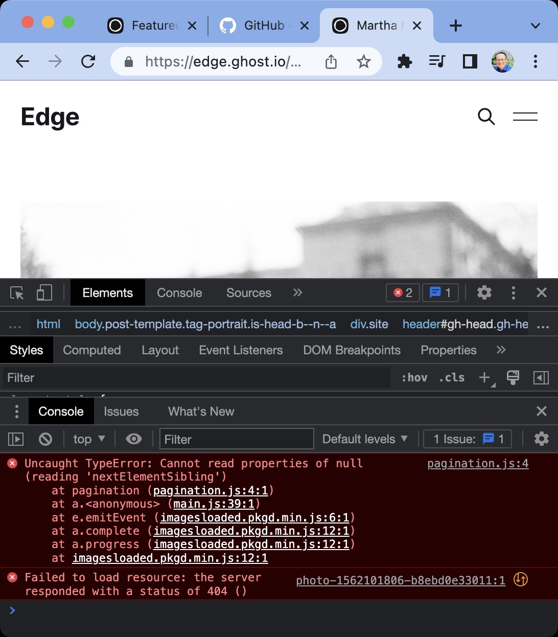 [Edge] Minor JS bugs · Issue #142 · TryGhost/Themes · GitHub