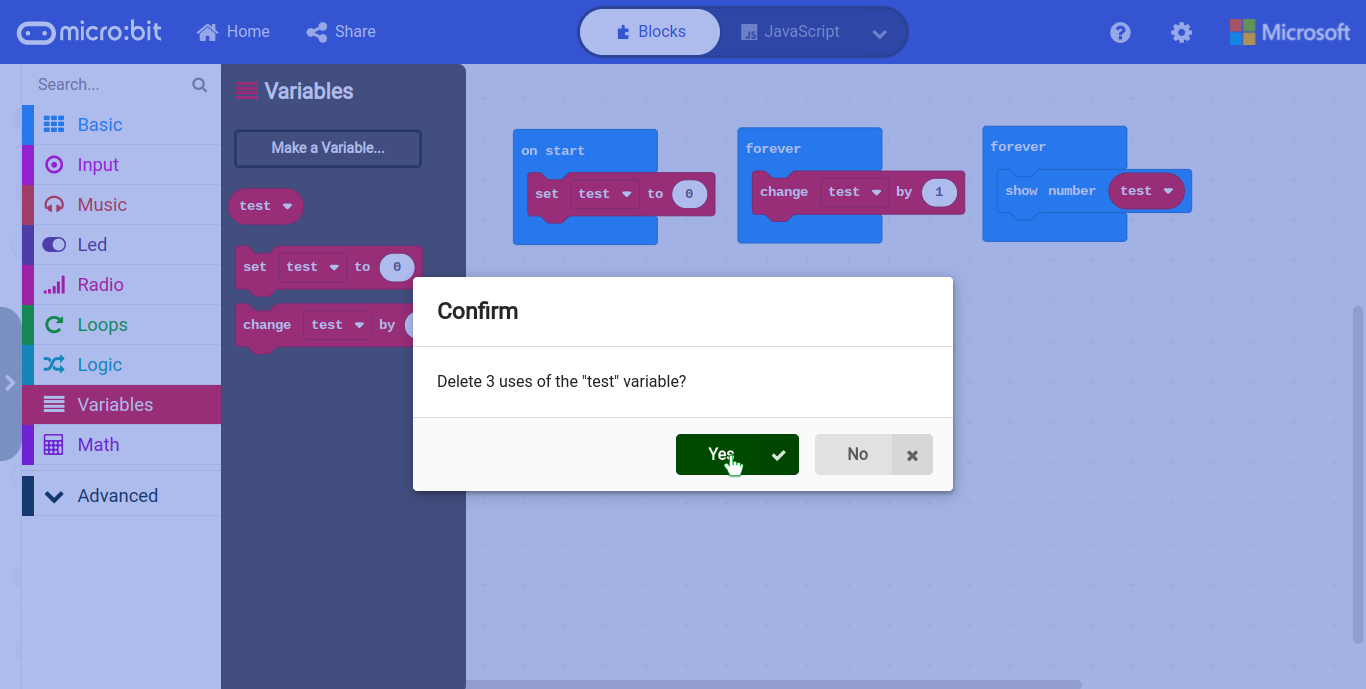 Deleting Variables Bug · Issue 3939 · Microsoftpxt Microbit · Github