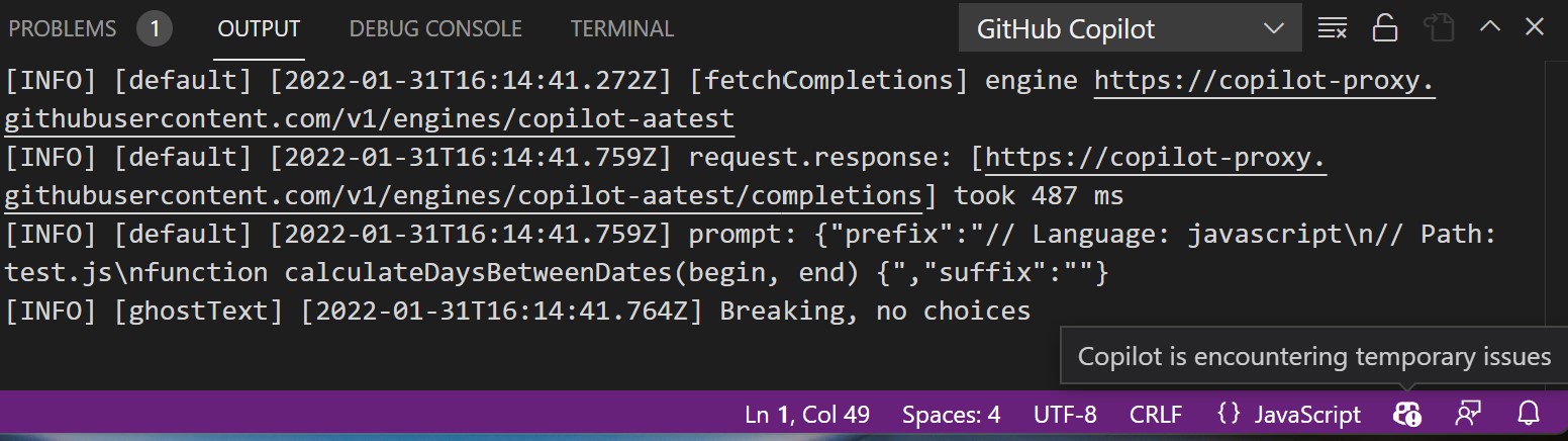 It worked for few hours and just like magic: Copilot is encountering temporary issues ...