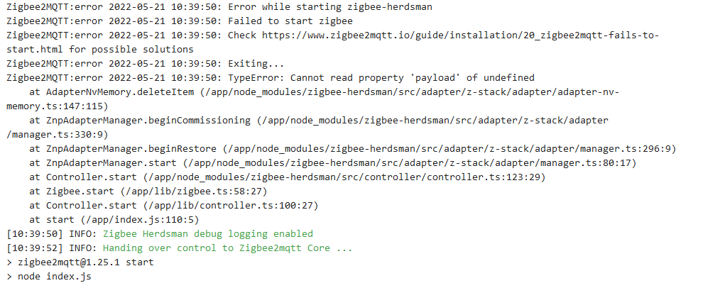 Error while starting zigbee-herdsman · Issue #339 · zigbee2mqtt/hassio-zigbee2mqtt · GitHub