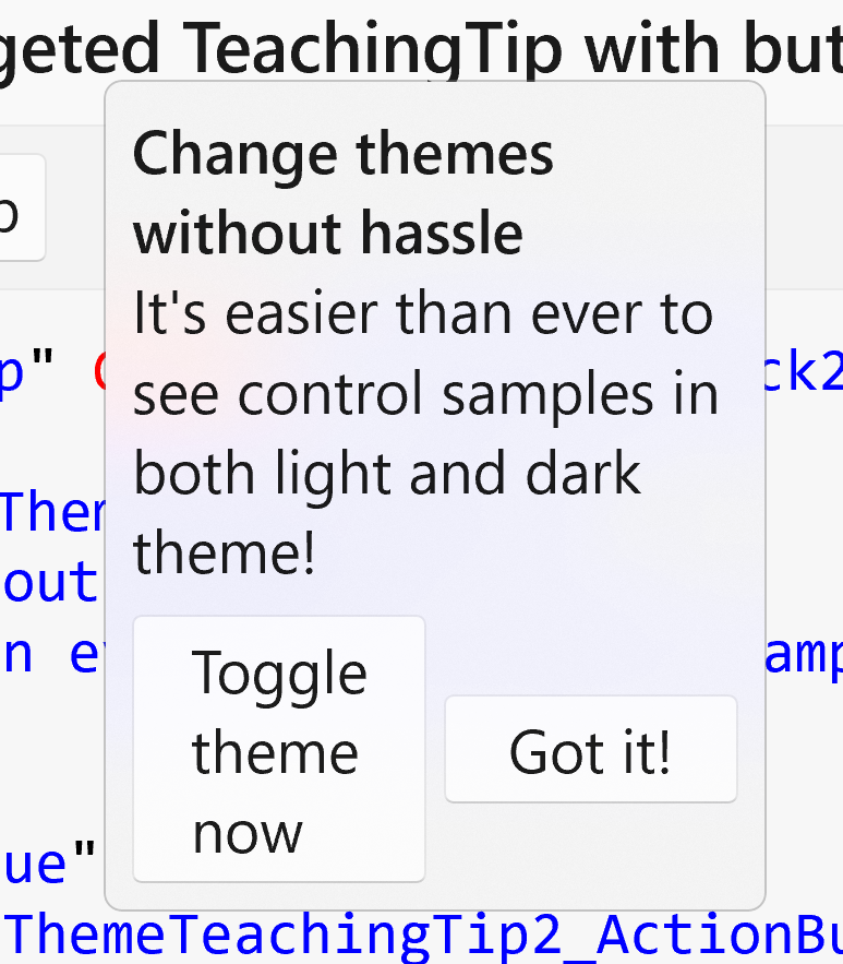 TeachingTip: Toggle theme now button text is not completely visible in 200% text scaling mode ...