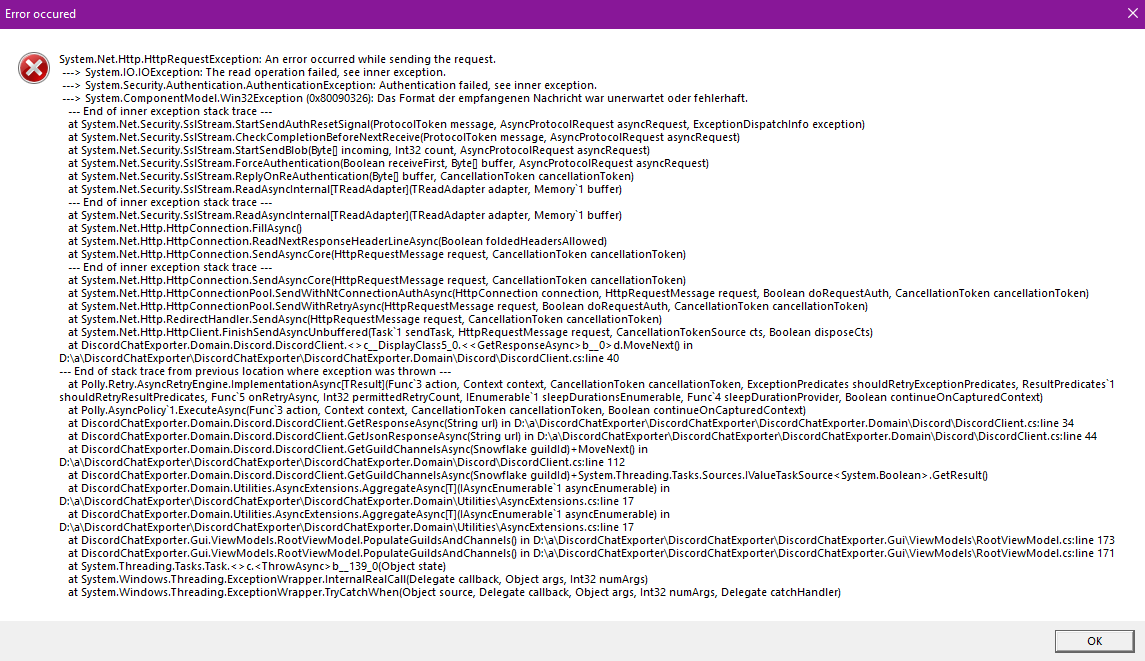 System.Net.Http.Http.RequestException Error · Issue #512 · Tyrrrz/DiscordChatExporter · GitHub