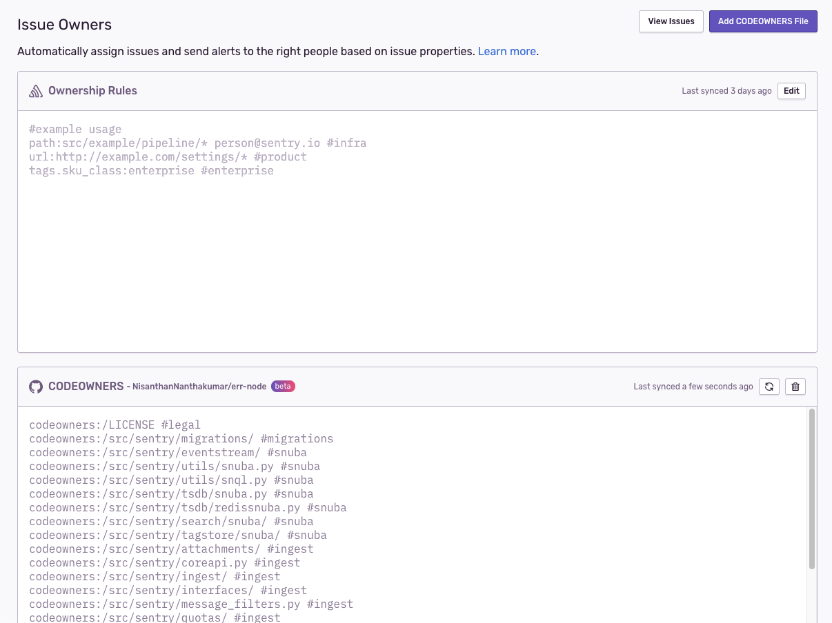 Early Adopters: Sync CODEOWNERS with Sentry Issue Owners · Issue #25794 ... Early Adopters: Sync CODEOWNERS with Sentry Issue Owners · Issue #25794 ...