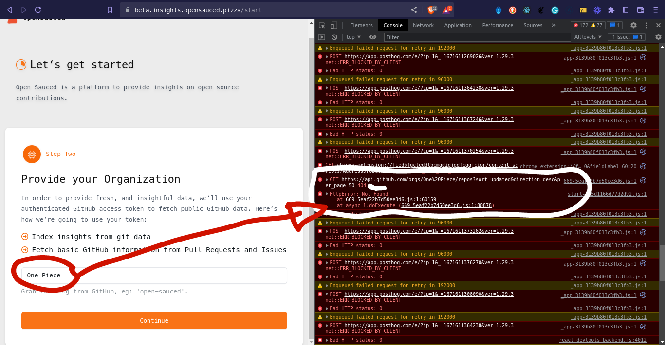 feature: show an error message when the provided organization does not exist on onboarding ...