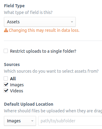 Edit asset in modal view on entry always show Default Upload Location volumes field layout ...