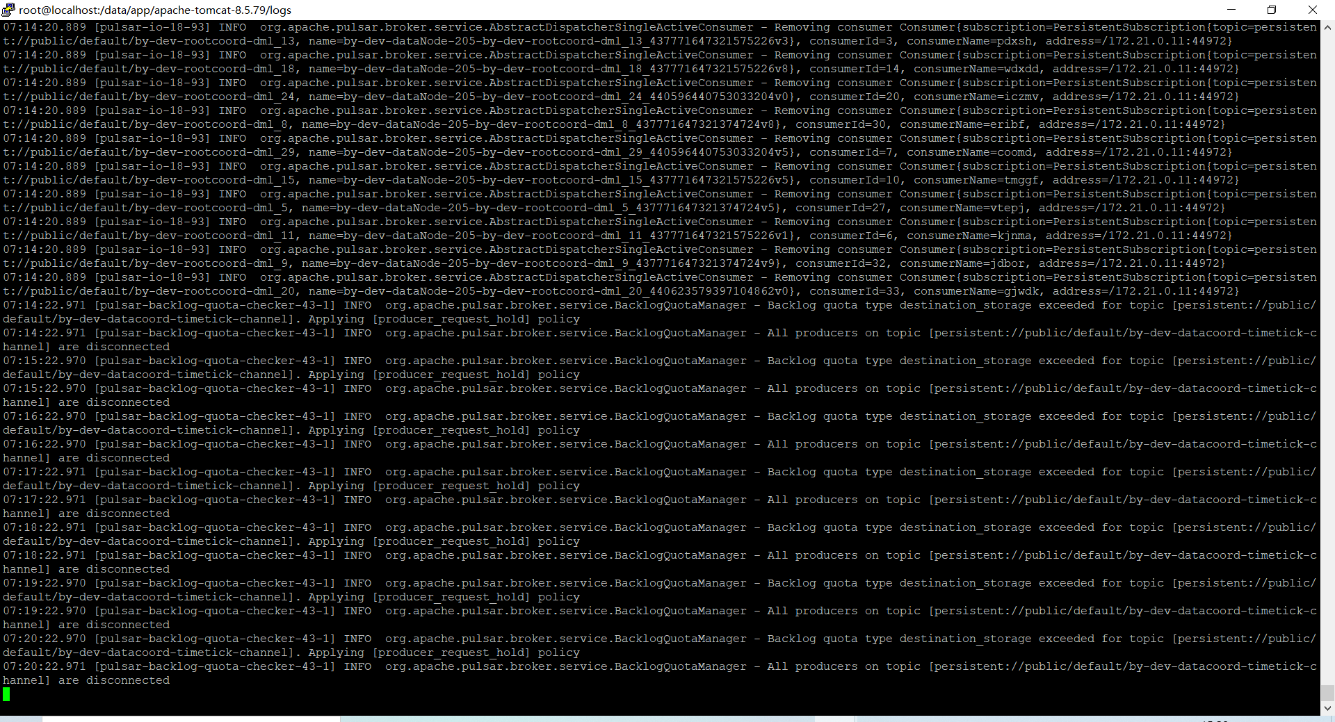 [Bug]: datanode FAIL TO START and pulsar error message ：All producers on topic [persistent ...
