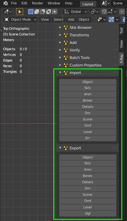 Изменены кнопки в панелях Import/Export · Issue #410 · PavelBlend/blender-xray · GitHub