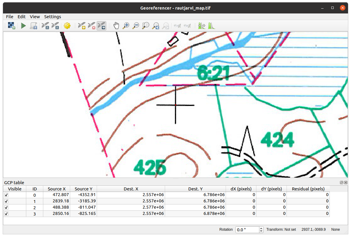 GCP table in the Georeferencer shows coordinates in scientific notation ...