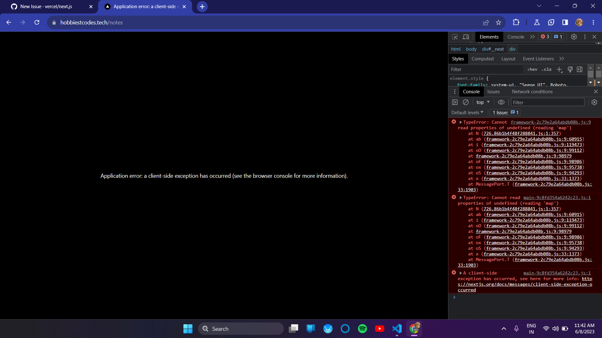 Application error: a client-side exception has occurred (see the browser console for more ...