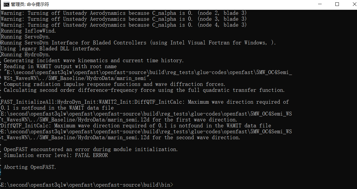 FAST_InitializeAll: HydroDyn_Init:WAMIT2_Init:DiffQTF_InitCalc: Maximum wave direction required ...