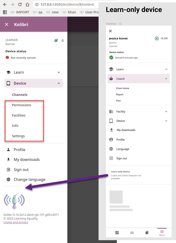 Learn Only Devices Sidebar Unnecessary Links And Missing Indication That This Is A Learn Only