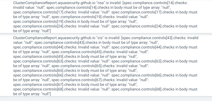 cis and nsa clustercompliancereport : checks in body must be of type array: "null" · Issue #881 ...