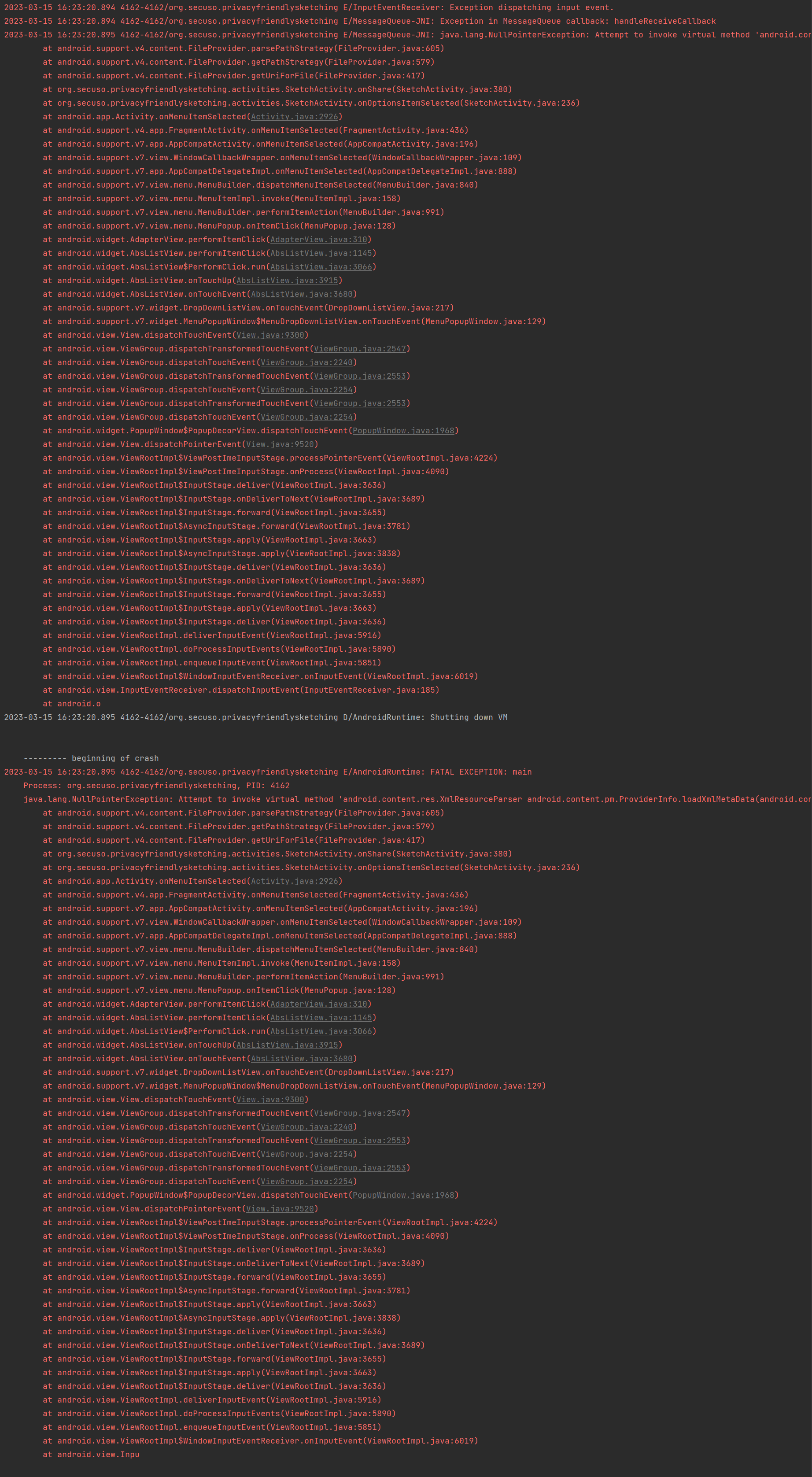 A Bug That Causes A Logcat Error And Even App Crashes · Issue 10 · Secusoprivacy Friendly 