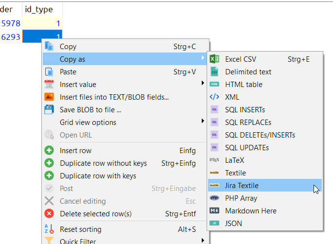 Support Jira Table Format for Export Grid Rows · Issue #1013 · HeidiSQL/HeidiSQL · GitHub
