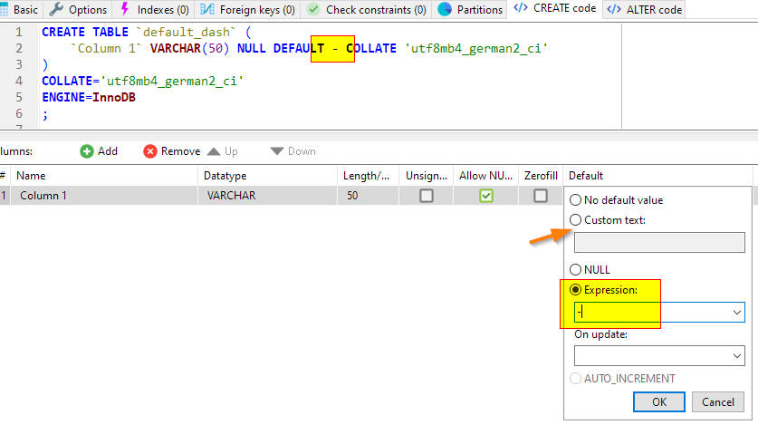 Create table statement does not create proper value for varchar fields · Issue #1649 · HeidiSQL ...