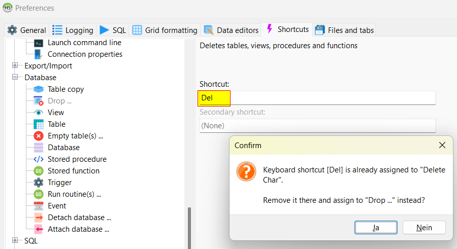 Allow assigning shortcut on the delete key · Issue #1226 · HeidiSQL ...