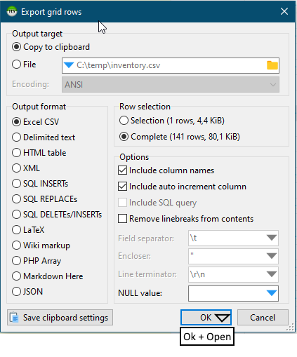 Export grid rows - provide option to open file after exported · Issue #912 · HeidiSQL/HeidiSQL ...