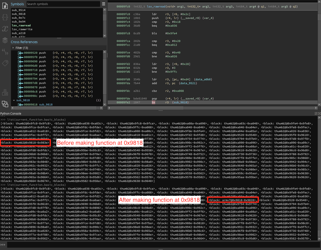 Error in basic blocks after making function at target of indirect call (on arm) · Issue #2729 ...