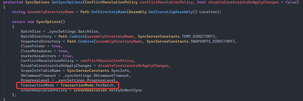 Connection null utilizing TranscationMode.PerBatch · Issue #882 · Mimetis/Dotmim.Sync · GitHub
