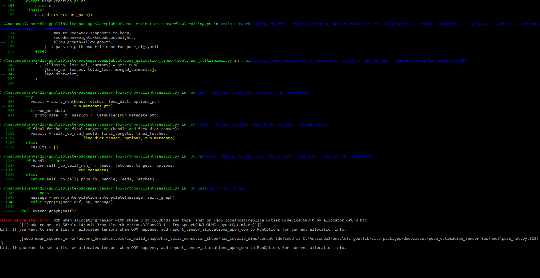 ResourceExhaustedError · Issue #1176 · DeepLabCut/DeepLabCut · GitHub