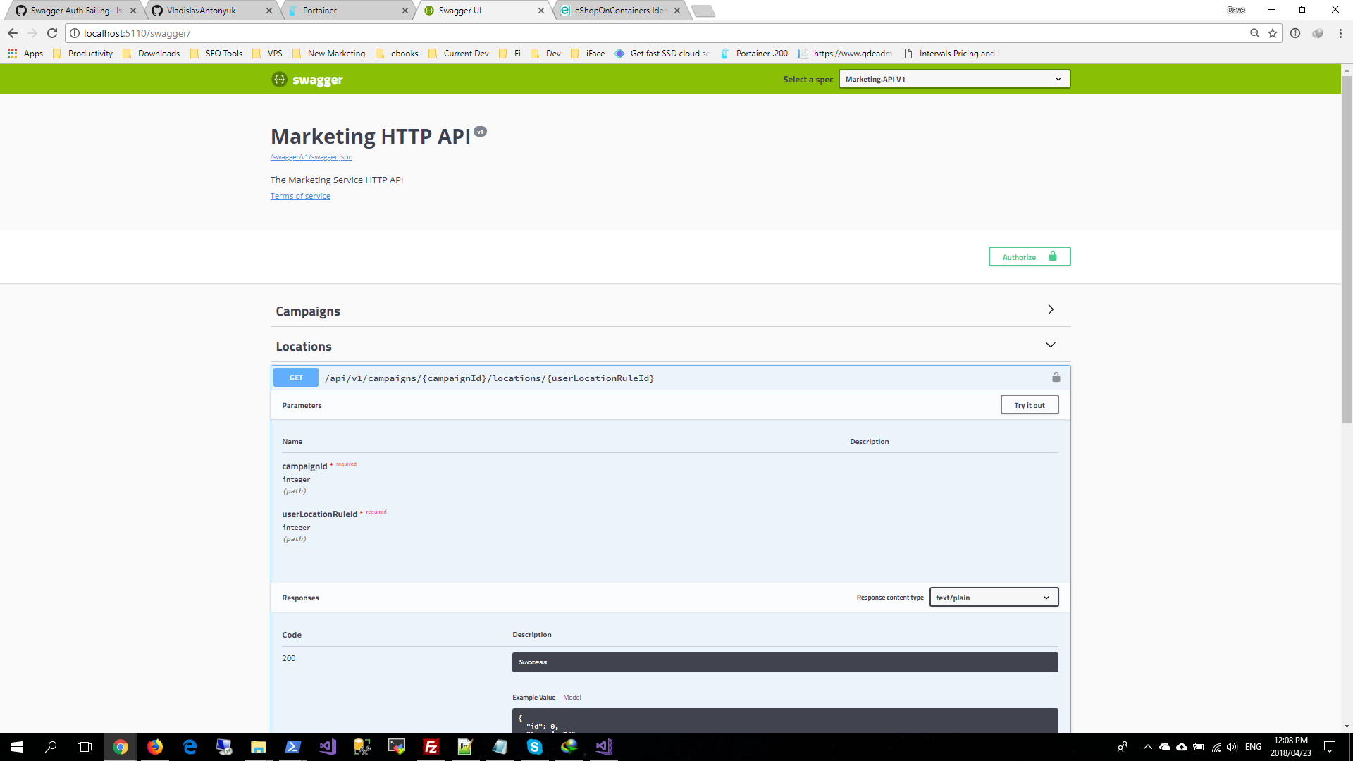Swagger Auth Failing · Issue 586 · Dotnet Architectureeshoponcontainers · Github 