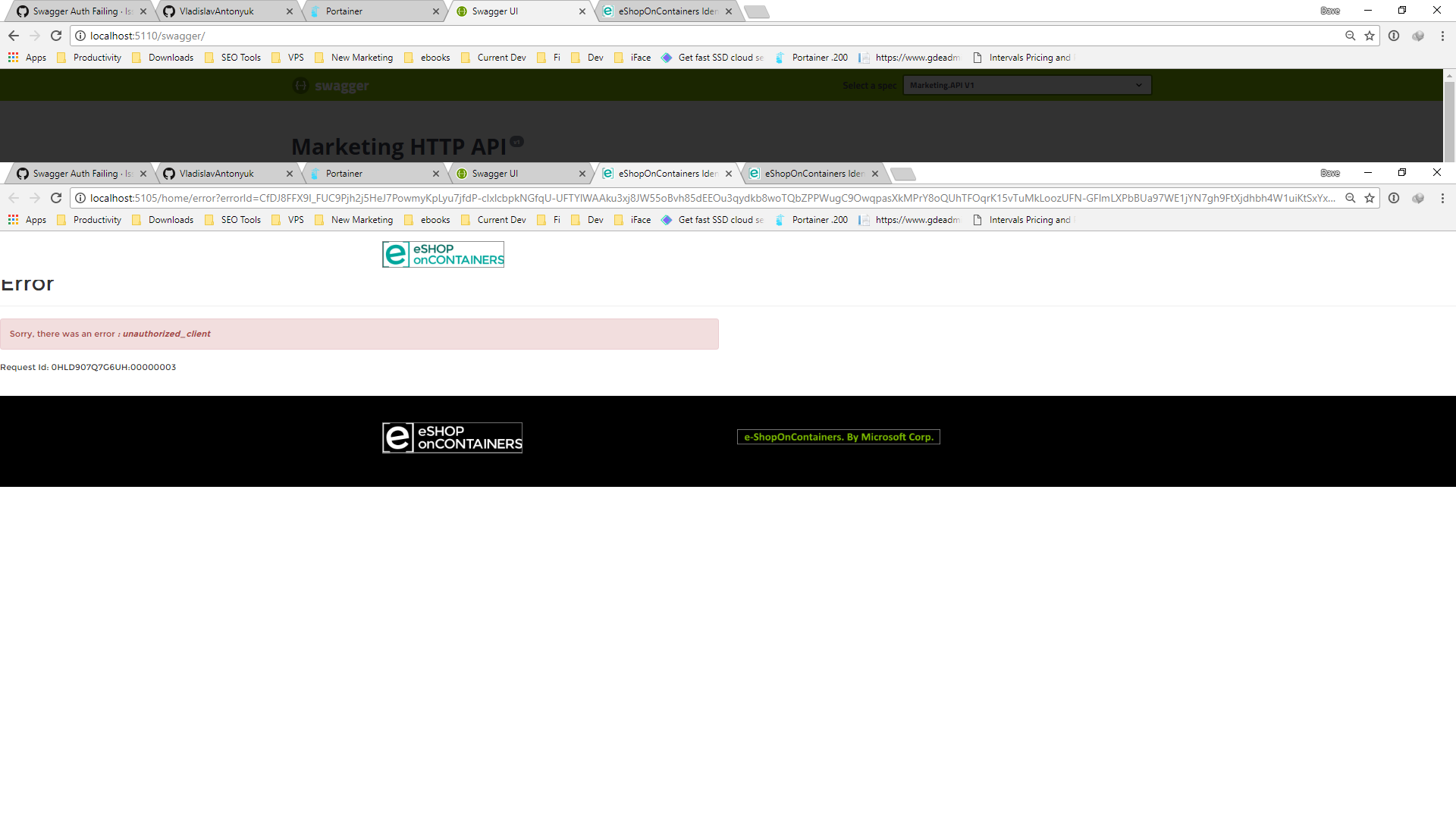 Swagger Auth Failing · Issue 586 · Dotnet Architectureeshoponcontainers · Github