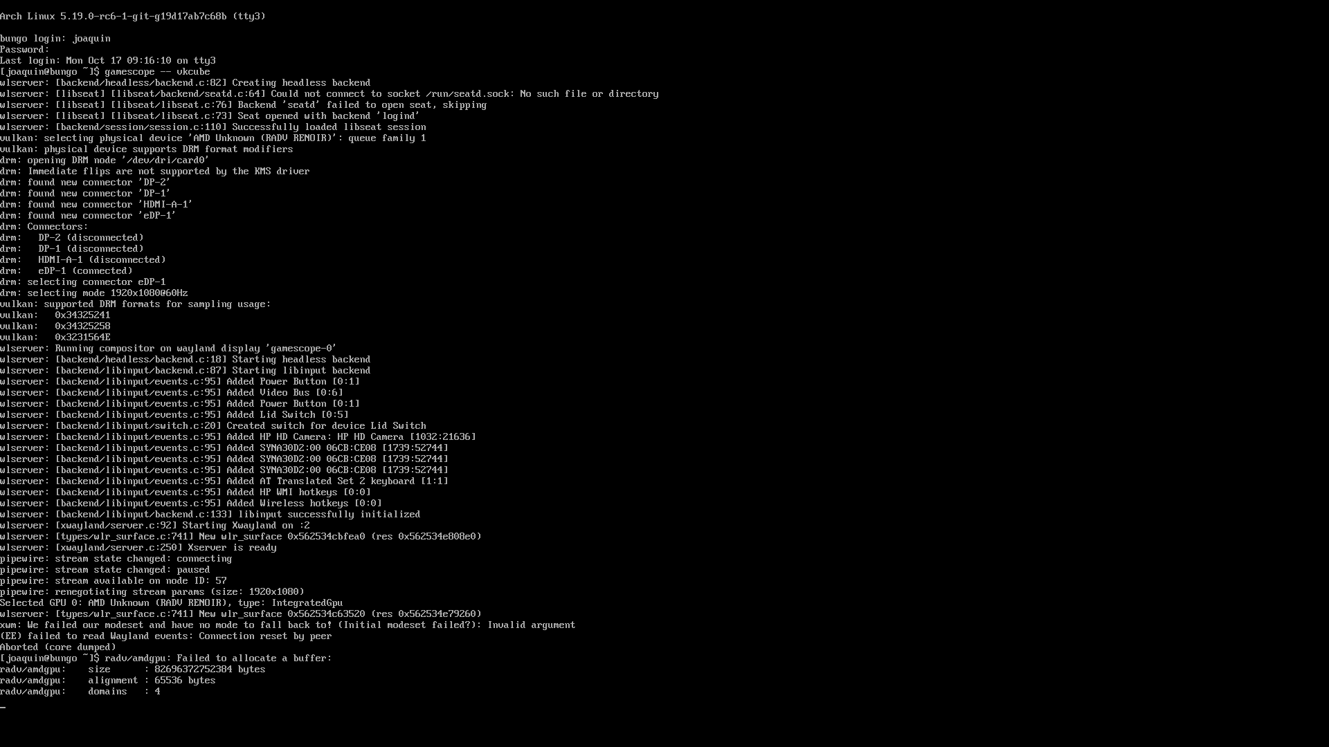 Gamescope fails to run on the 6.0+ kernel · Issue #624 · ValveSoftware/gamescope · GitHub