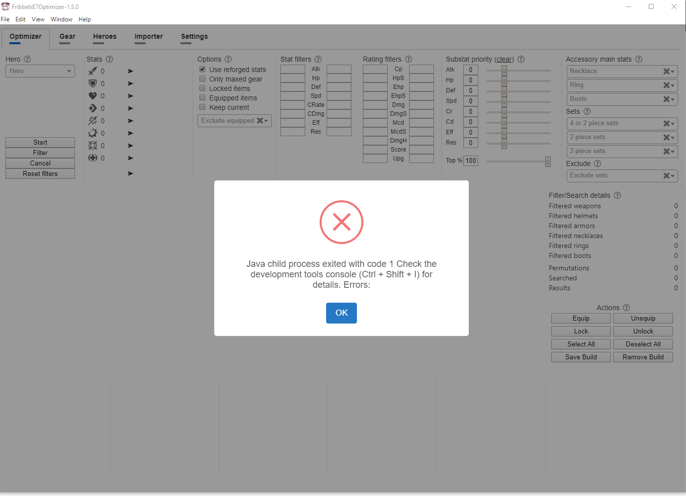 java child process exited with code one · Issue #39 · fribbels/Fribbels-Epic-7-Optimizer · GitHub